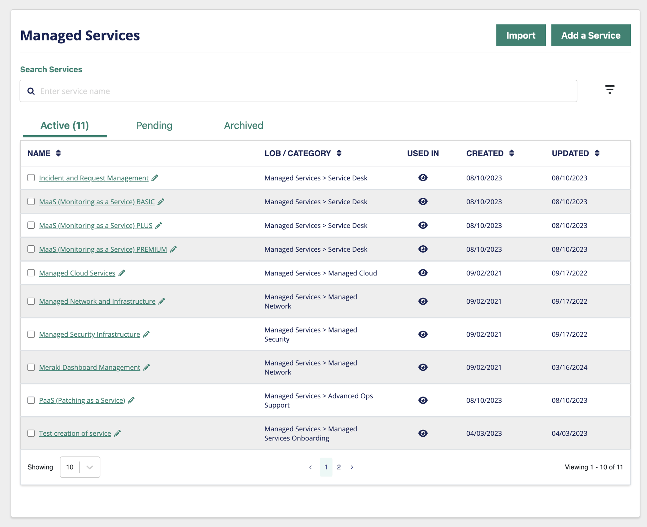Creating Standard Managed Services