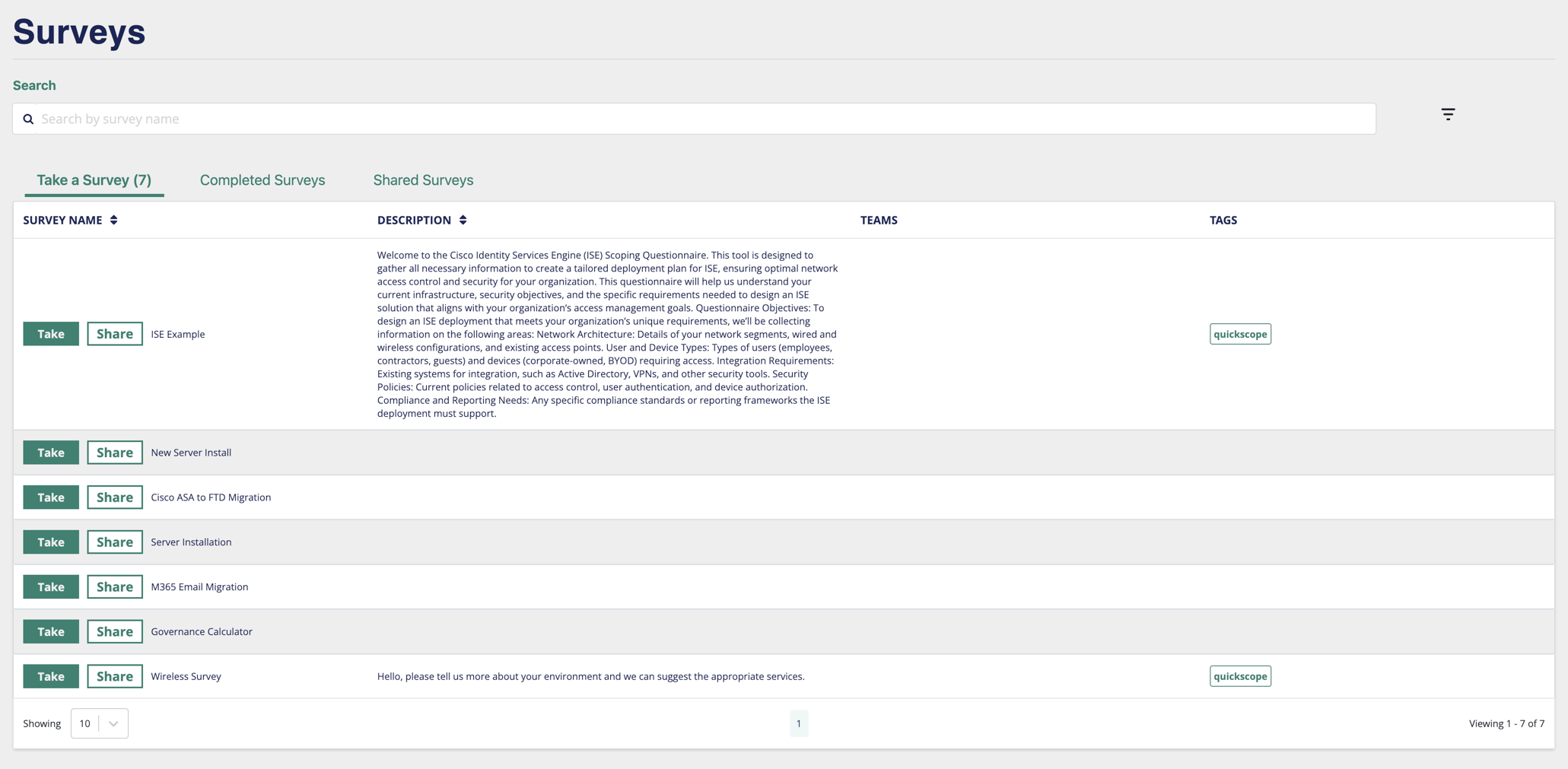 Using Surveys to create and modify services on a Project