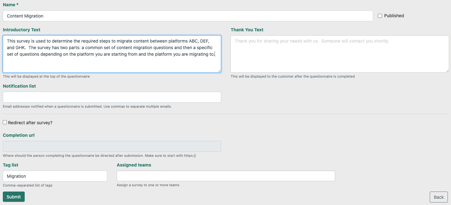 Setting Up Adaptive Surveys